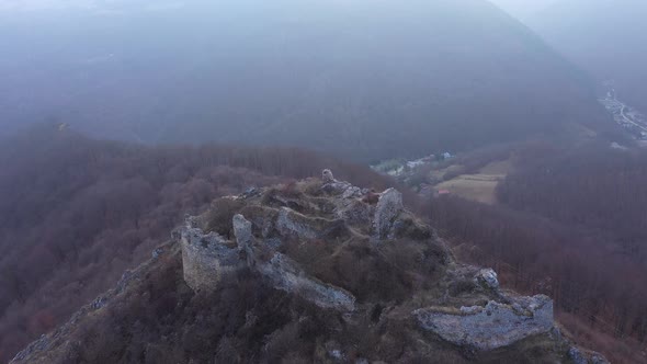 Aerial View of Ruins of a Medieval Castle. Liteni, Fortress ...