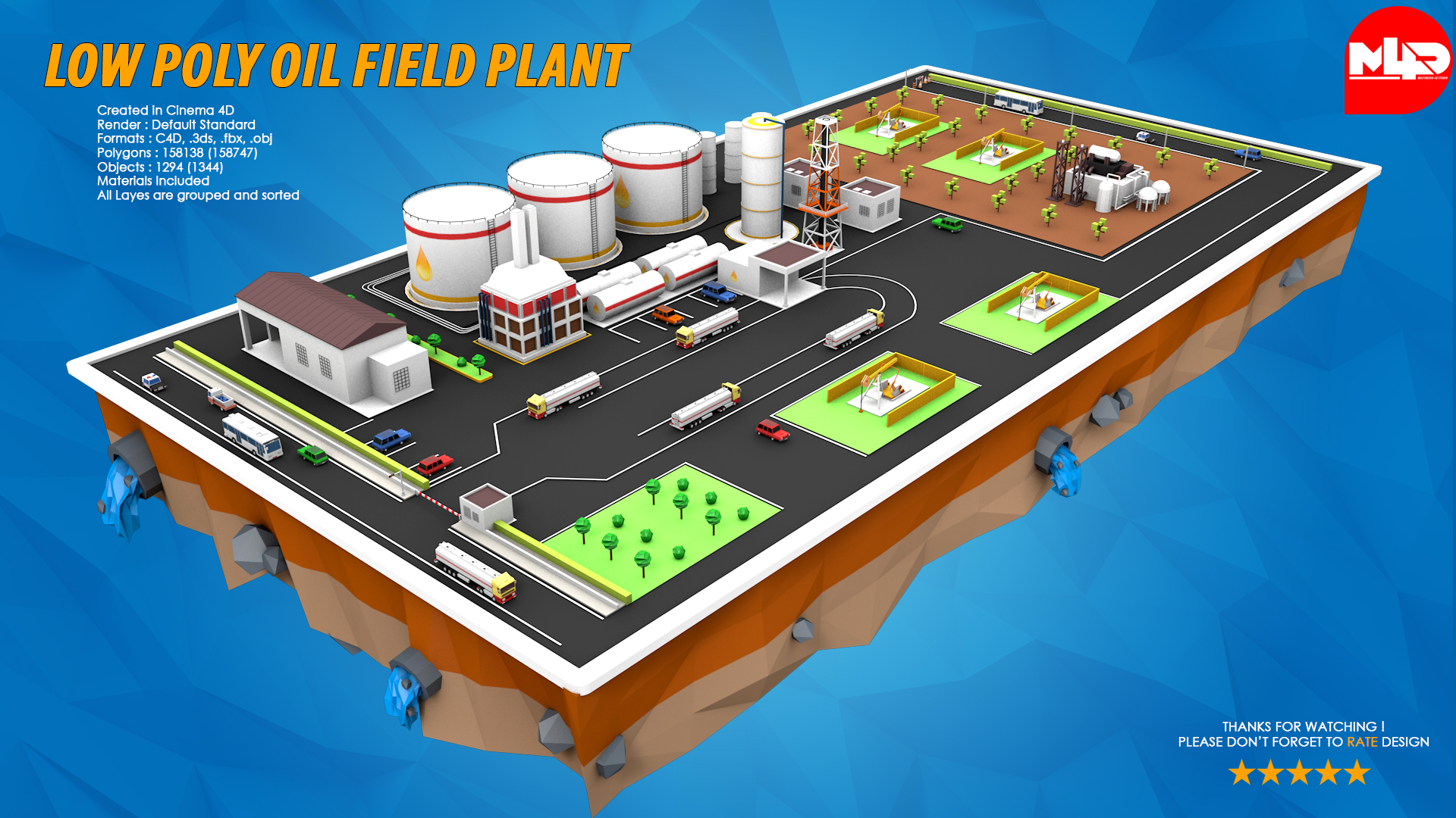 Low Poly Oil Field Plant with Oil Pumps by multimedia4d | 3DOcean
