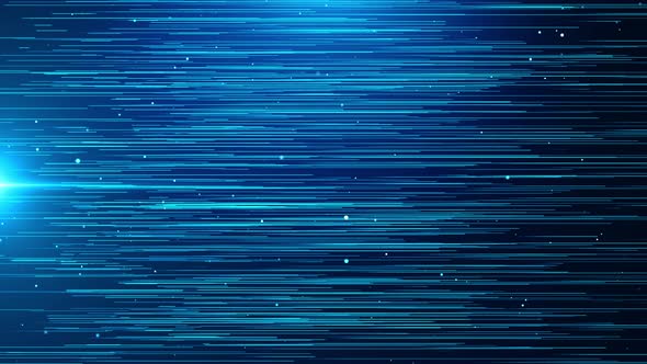Shimmering blue particles and light trails moving across screen ...