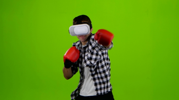 Man Plays in a Box with Vr Glasses. Green Screen, Stock Footage | VideoHive