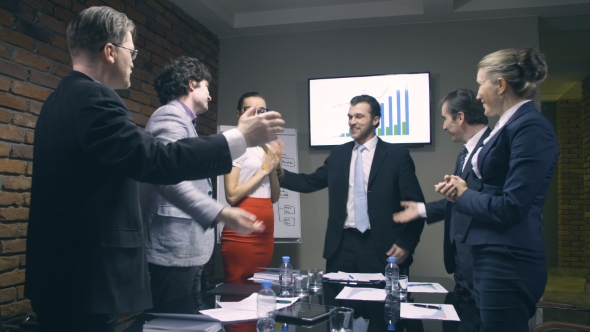 Boss Reports Good News to Employees, Stock Footage | VideoHive