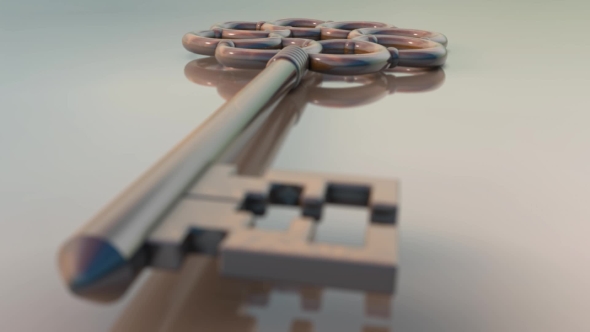 Antique Door Key ,Isolated, Is Falling on the Floor, Motion Graphics