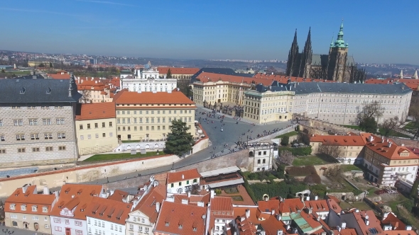 Aerial View of Old Town of Prague and Church Saint Vitus , Stock Footage