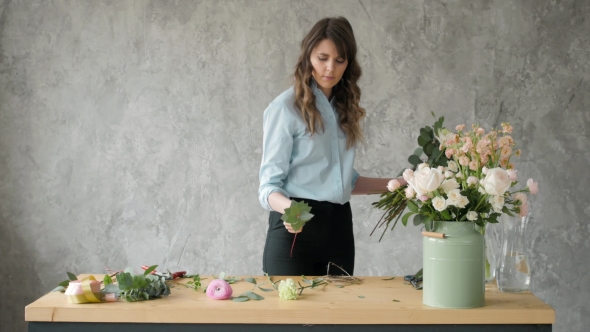 People, Business, Sale and Floristry Concept - Happy Smiling Florist ...