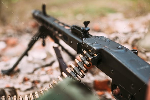 German military ammunition - machine gun of World War II on grou Stock ...