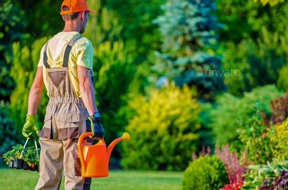 Gardener and His Garden Job Stock Photo by duallogic | PhotoDune