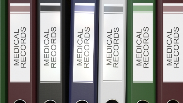 Multiple Office Folders with Medical Records Text Labels, Motion Graphics