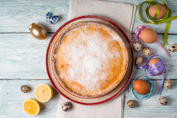 German Easter cake on the white wooden table top view Stock Photo by ...