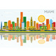 Miami Skyline with Color Buildings, Blue Sky and Reflections, Vectors