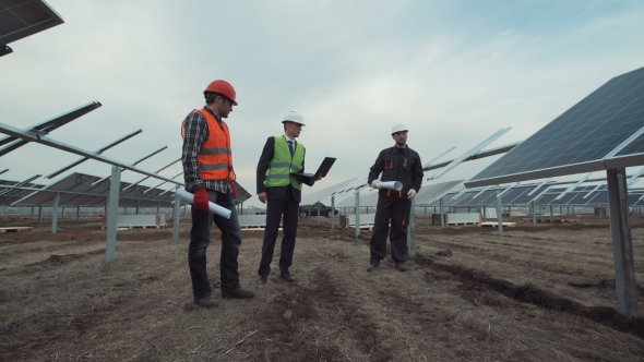 Engineers Discuss Building of a Solar Farm, Stock Footage | VideoHive