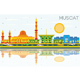 Muscat Skyline with Color Buildings, Blue Sky and Reflections., Vectors
