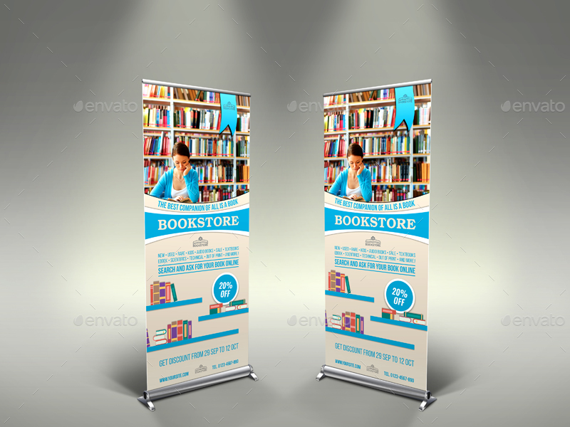 Bookstore Signage Roll Up Banner Template, Print Templates | GraphicRiver