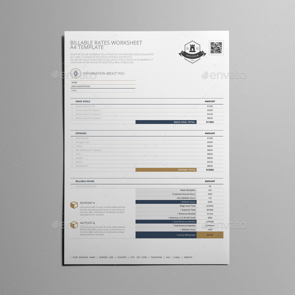 Billable Rates Worksheet A4 Template by Keboto | GraphicRiver