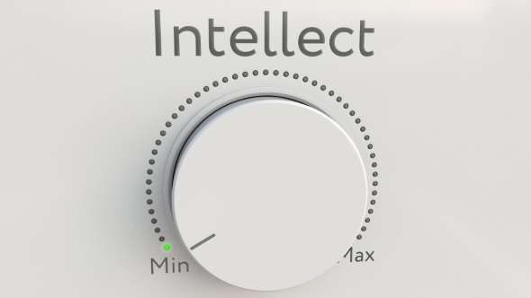 Turning White Hi-tech Knob with Intellect Inscription From Minimum To ...