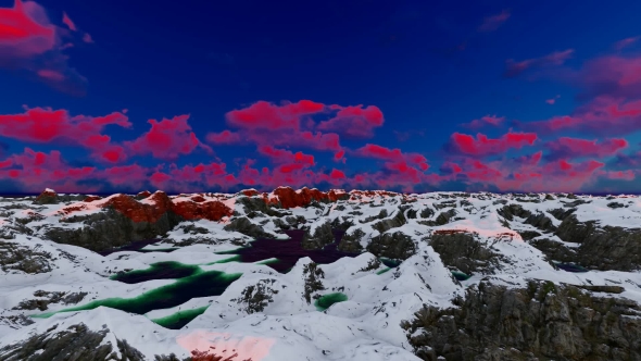 Red Sunset Snow Mountains and Blue Sky, Aerial Shot, Motion Graphics