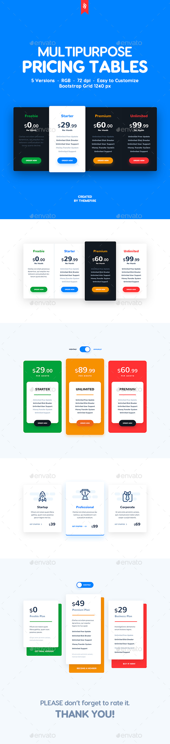 Multipurpose Pricing Tables by themefire | GraphicRiver