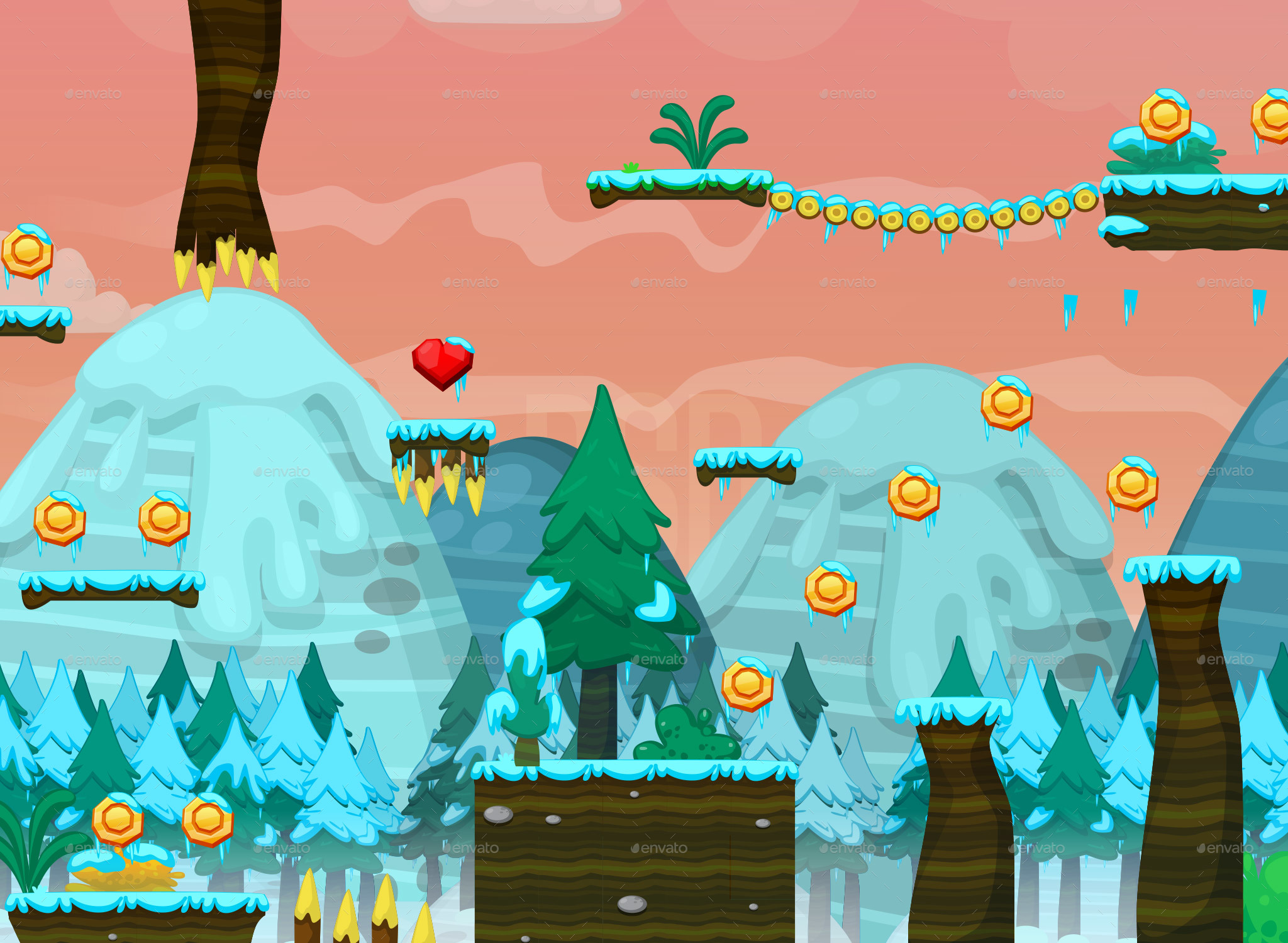 2D Ice Game Platformer Tilesets, Game Assets | GraphicRiver