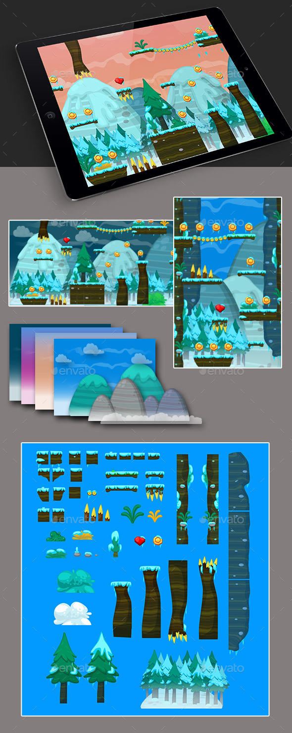 2D Ice Game Platformer Tilesets, Game Assets | GraphicRiver