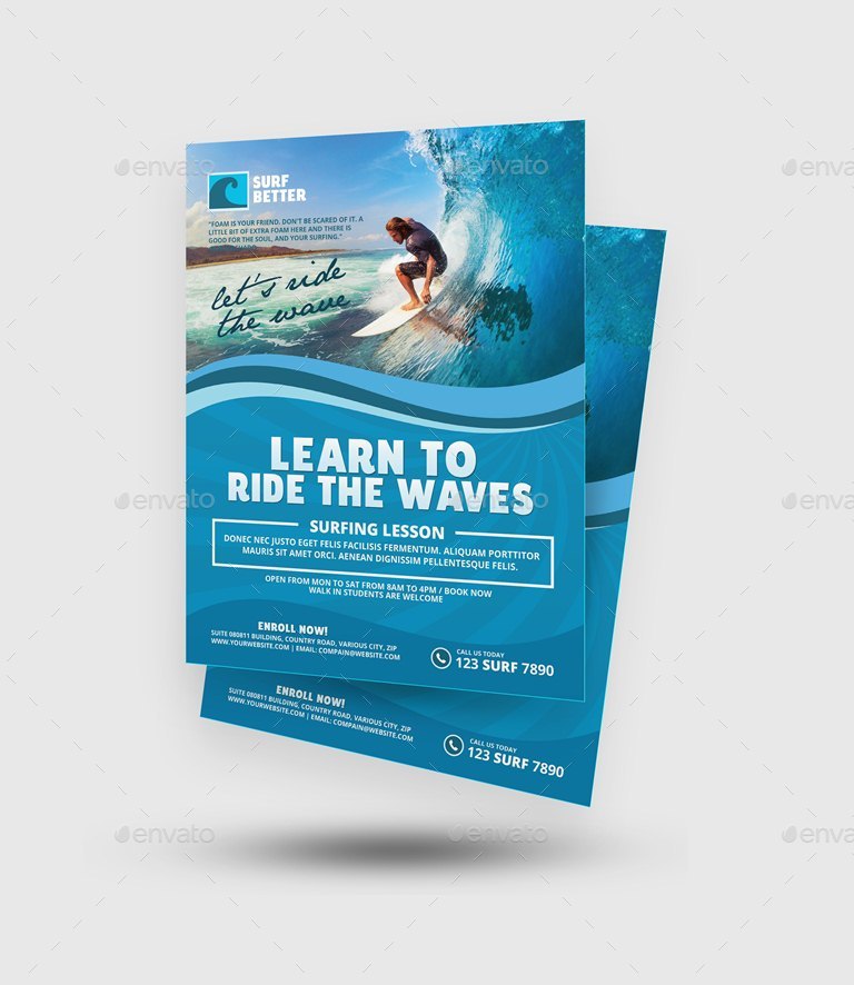 Surfing Lesson Flyer, Print Templates | GraphicRiver