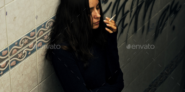 Homeless Adult Woman Smoking Cigarette Addiction Stock Photo by Rawpixel