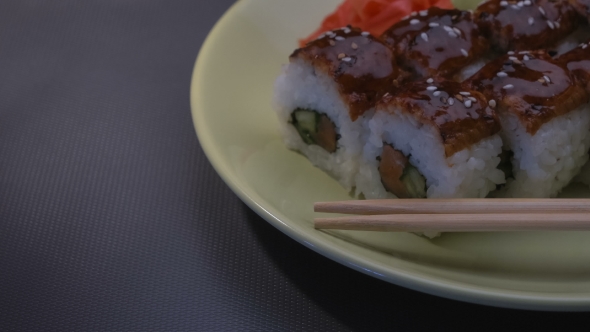 Appetizing Amazing "Dragon" Square Sushi Rolls, Stock Footage | VideoHive