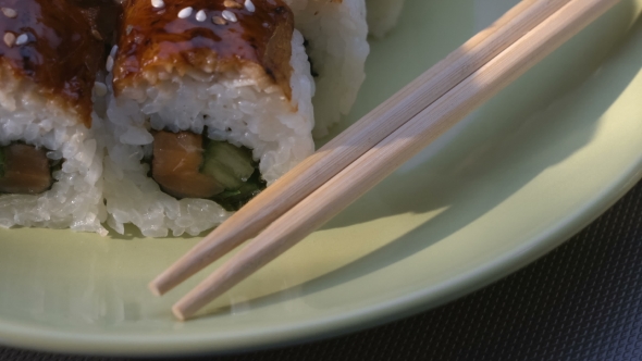 Appetizing Amazing "Dragon" Square Sushi Rolls, Stock Footage | VideoHive