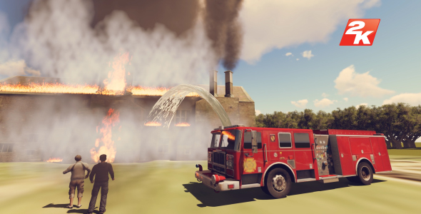 Burning house and fire brigade, Motion Graphics | VideoHive