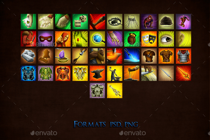 Fantasy RPG UI with 150 Item Icons and 182 Skill Icons, Game Assets