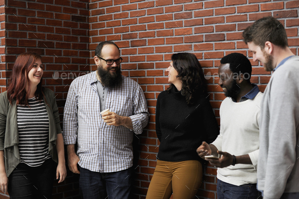 People Talking Together Relax on Hallway During Break Time Stock Photo ...