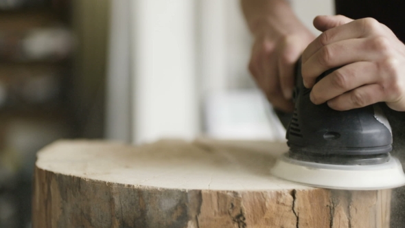 Carpenter Sanding Wood In Workshop, Stock Footage | VideoHive