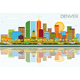Denver Skyline with Color Buildings, Blue Sky and Reflections, Vectors