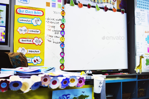 Kindergarten Classroom White Board Learning School Stock Photo by Rawpixel