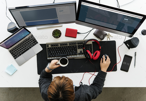 People Working on Computer PC on White Table Stock Photo by Rawpixel