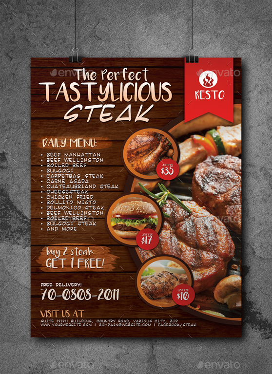 Restaurant Fast Food Steak Poster, Print Templates | GraphicRiver
