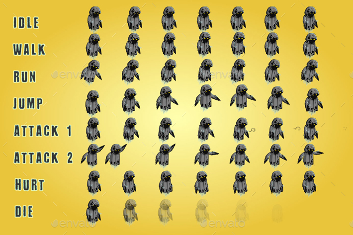 Ghosts 2D Game Character Sprite Sheet, Game Assets | GraphicRiver