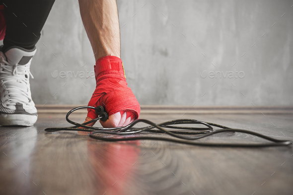 Boxer jump rope training, strength workout concept Stock Photo by sianstock