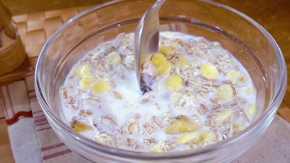 Whole Grain Cereal Muesli in a Bowl , Stock Footage | VideoHive