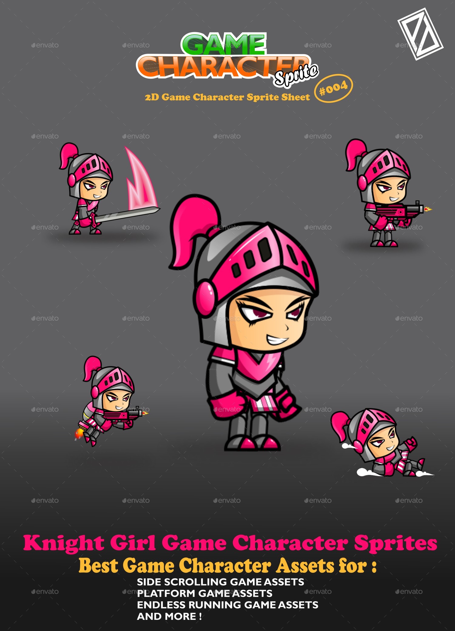 Girl Knight Game Character Sprite 004, Game Assets | GraphicRiver