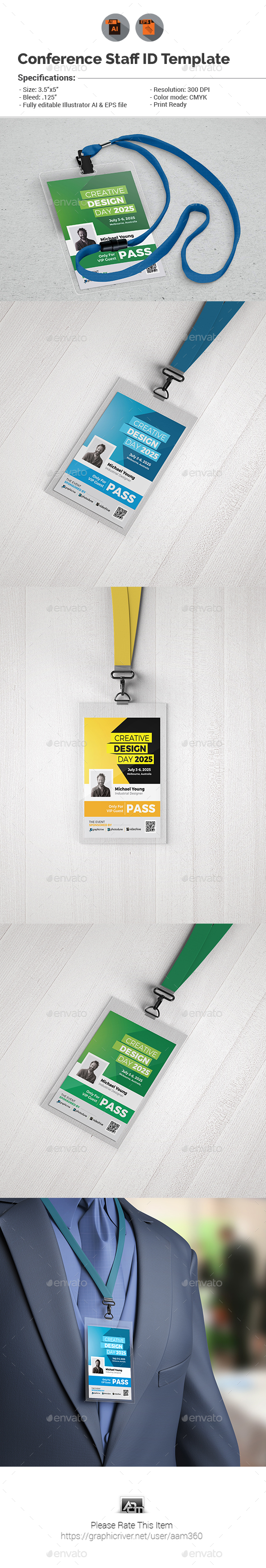 Event/Conference VIP Pass ID Template by aam360 | GraphicRiver