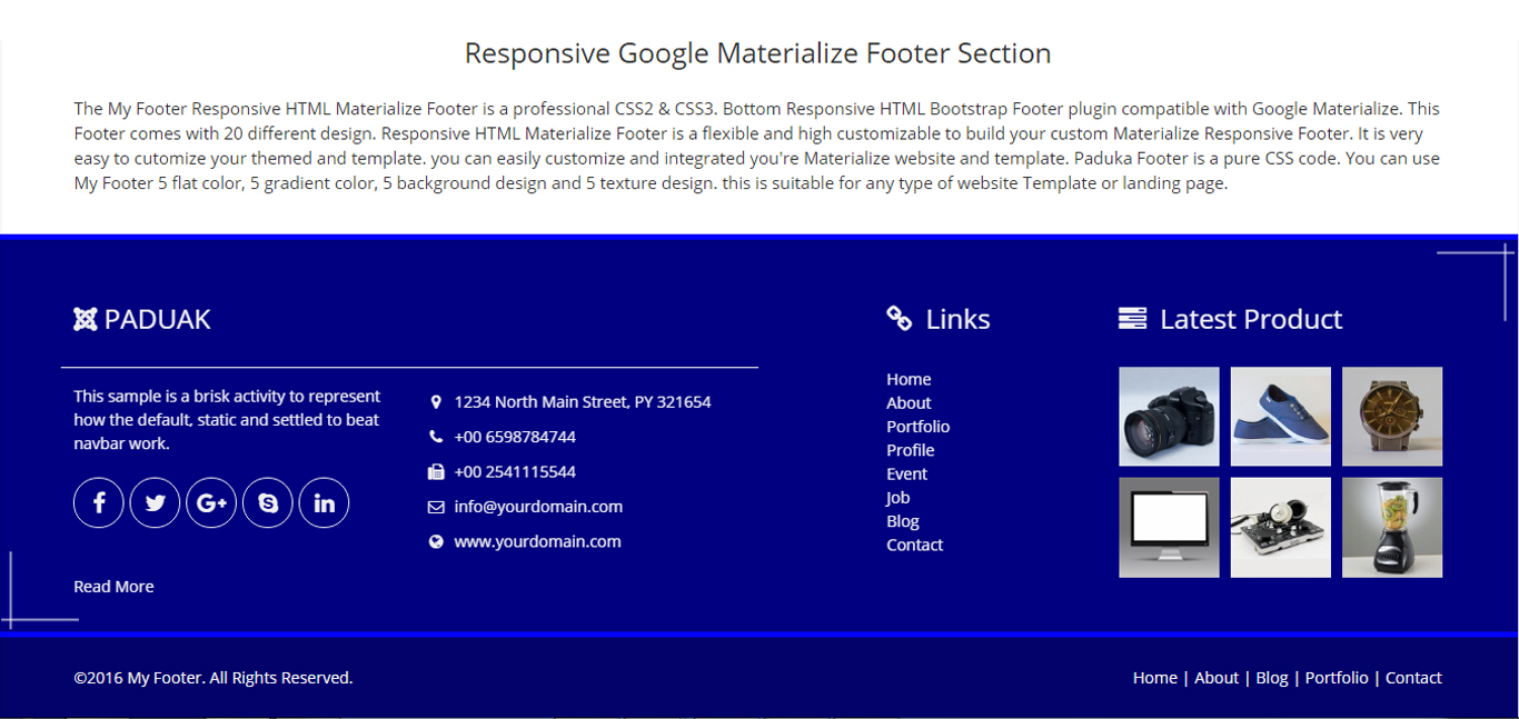 Bottom - Bootstrap 3 and Materializecss Footer by Designcollection
