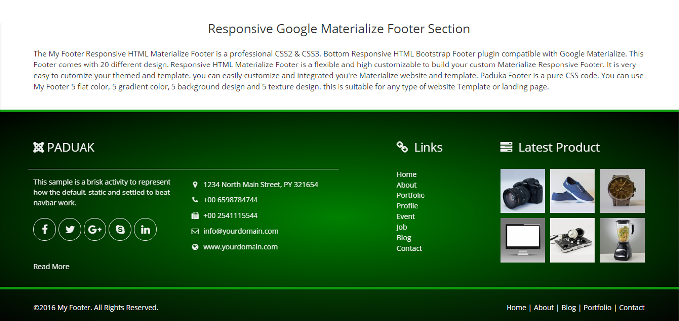 Bottom - Bootstrap 3 and Materializecss Footer by Designcollection