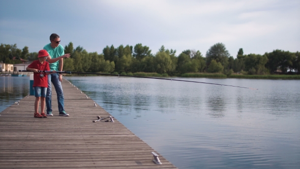 Boy Learning How To Fish, Stock Footage | VideoHive