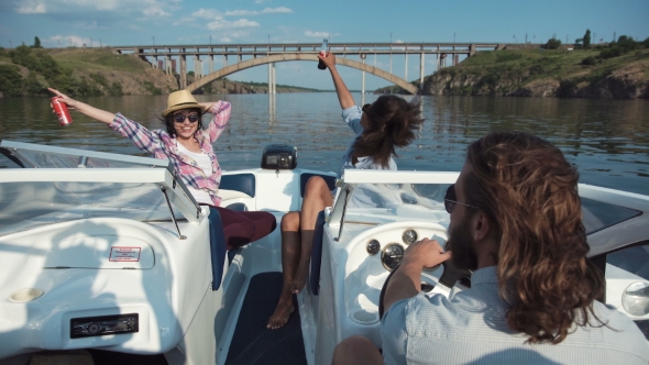 Group of Happy Women Relaxing on Board a Boat, Stock Footage | VideoHive