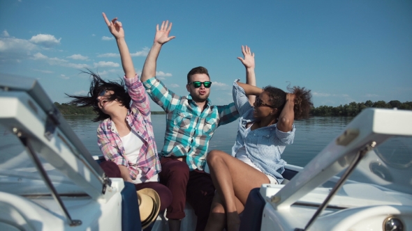 Three Friends Having Fun on Boat, Stock Footage | VideoHive
