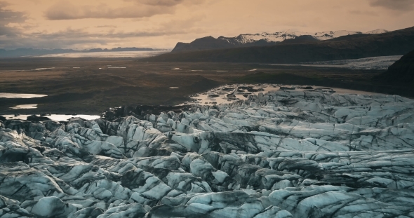 Aerial View of the Ice Lagoon on Sunset, Stock Footage | VideoHive
