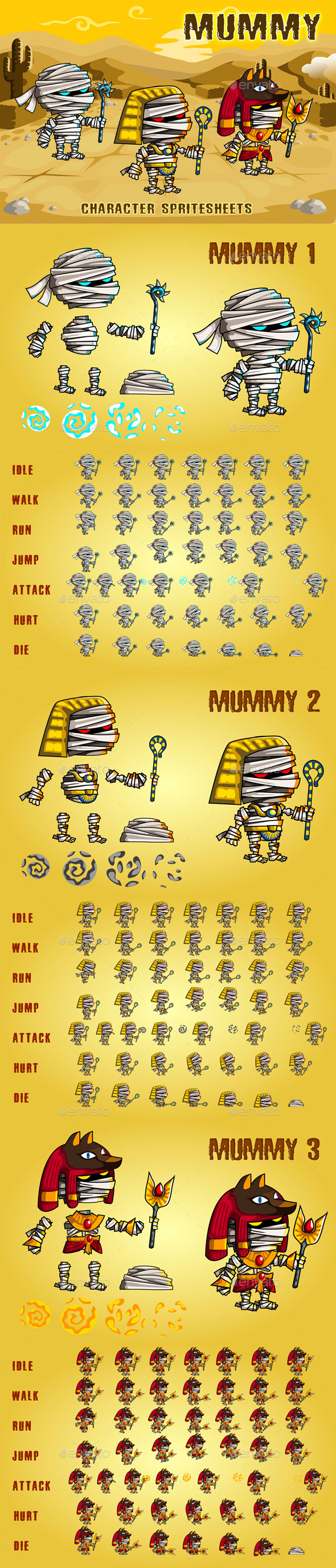Mummies 2D Game Character Sprite Sheet by craftpix_net | GraphicRiver