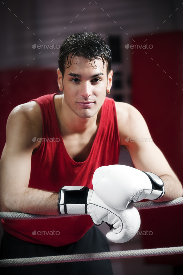 Portrait Of Man Boxer Athlete Standing In Boxing Gym Stock Photo by ...