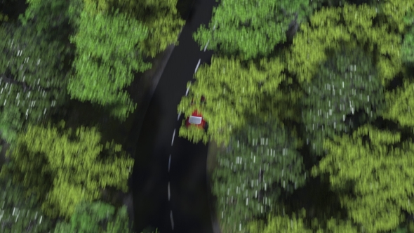 Red Car Driving on a Curvy Forest Road, Motion Graphics | VideoHive