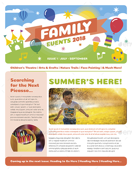 Family Events Newsletter, Print Templates | GraphicRiver