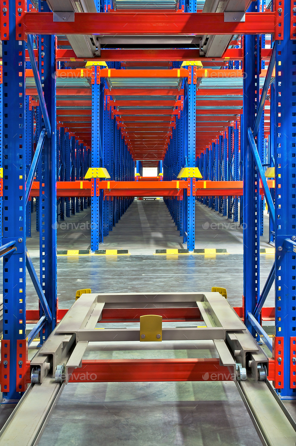 Pallet storage view Inside racking system for distribution center Stock ...